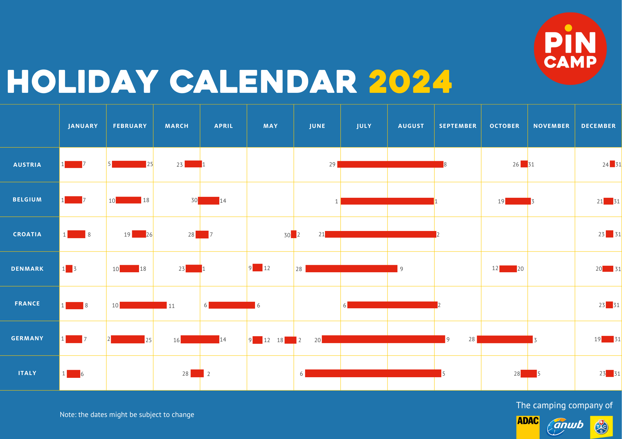 Holiday Calendar 2024 - PiNCAMP for business